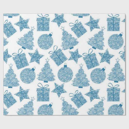 Beautiful Blue and White Christmas Wrapping Paper | Zazzle