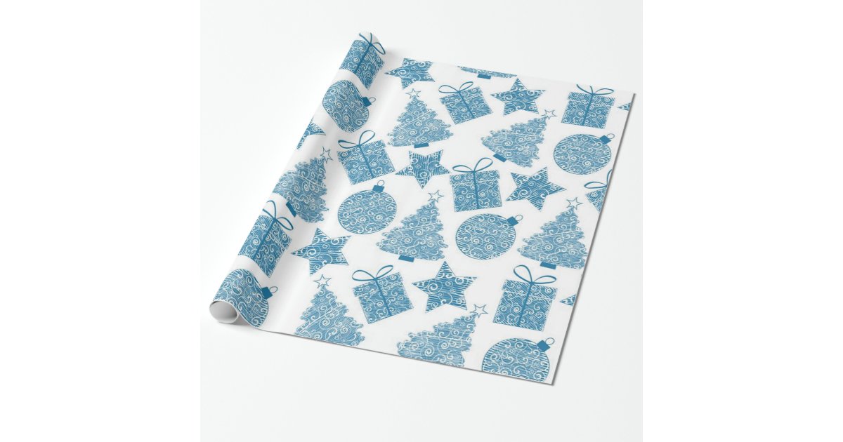 Beautiful Blue and White Christmas Wrapping Paper | Zazzle