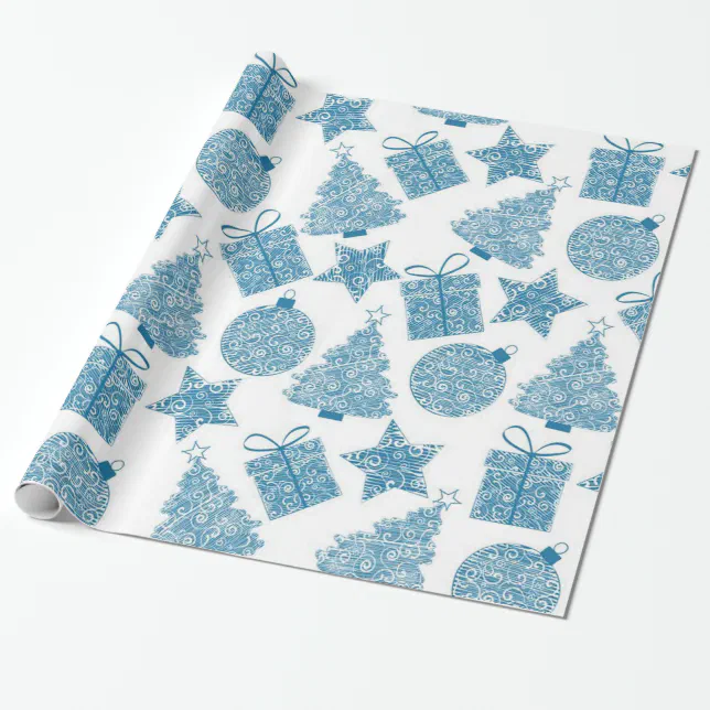 Beautiful Blue and White Christmas Wrapping Paper | Zazzle