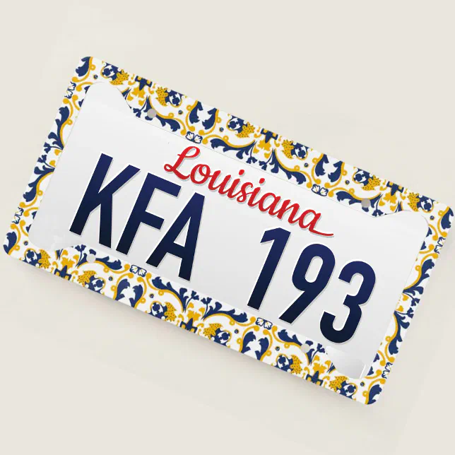 Beautiful blue and yellow Azulejos License Plate Frame | Zazzle