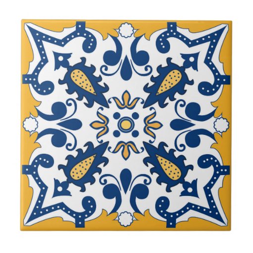 Beautiful blue and yellow Azulejos VIII, Ceramic Tile | Zazzle