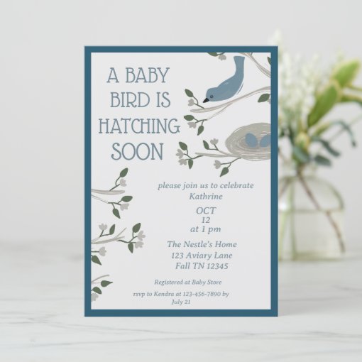 Beautiful Blue Bird Nest Baby Shower Invitation | Zazzle
