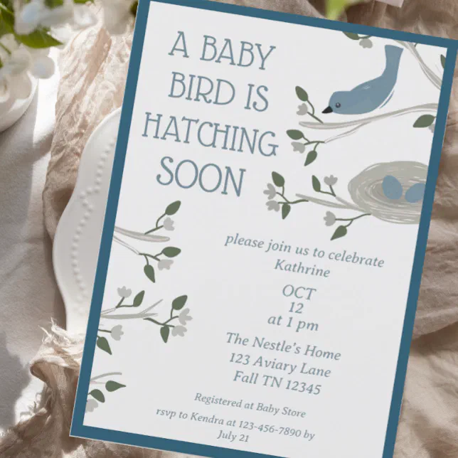 Beautiful Blue Bird Nest Baby Shower Invitation | Zazzle