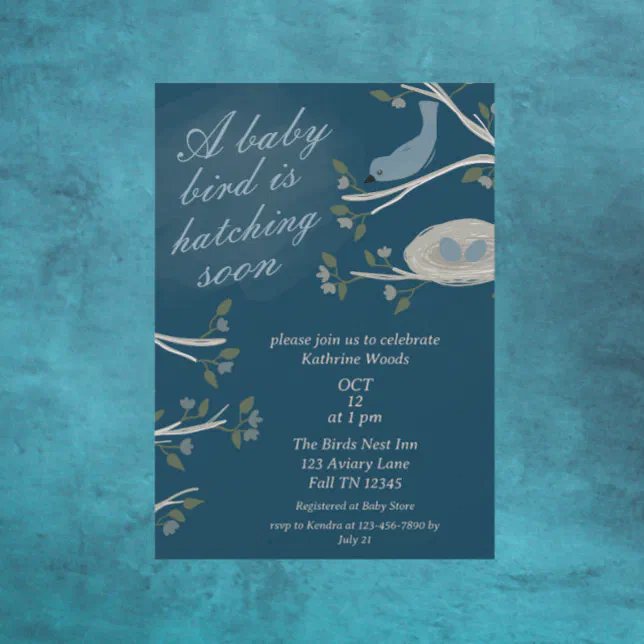 Beautiful Blue Bird Nest Hatching Soon Baby Shower Invitation | Zazzle