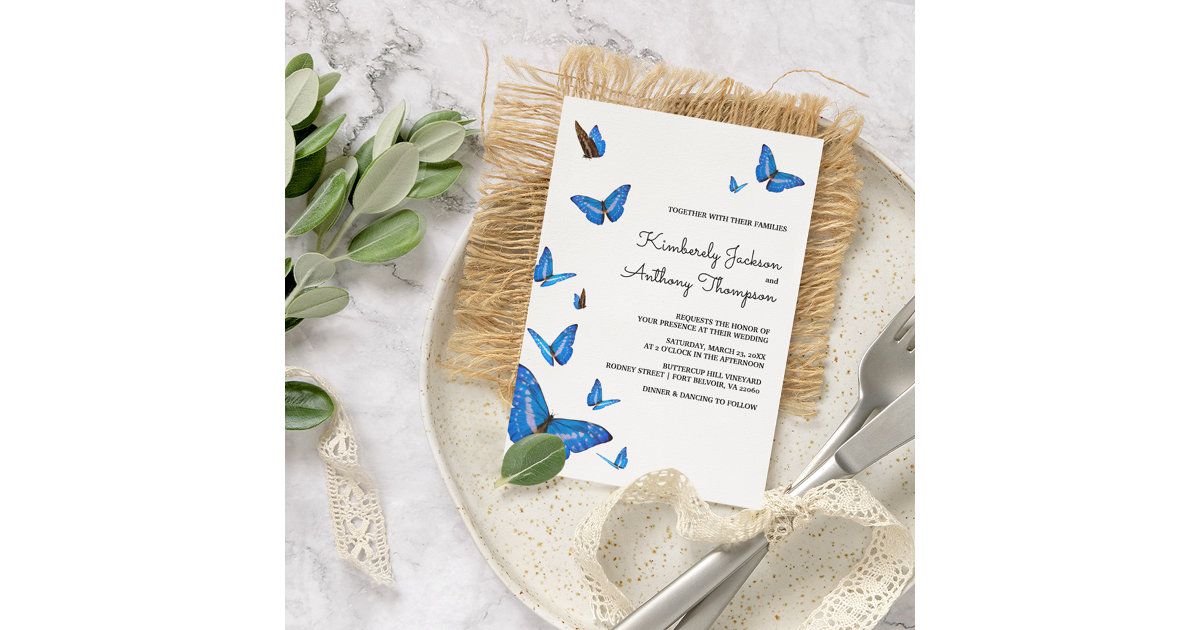 Beautiful Blue Butterflies Wedding Invitation | Zazzle