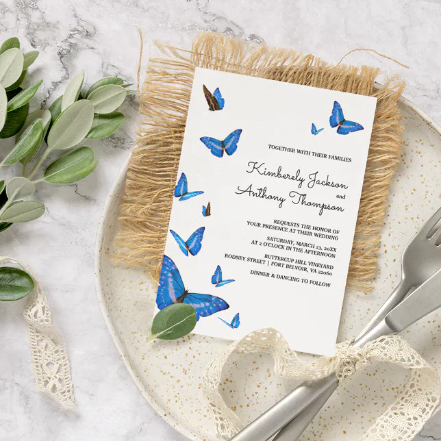 Beautiful Blue Butterflies Wedding Invitation | Zazzle