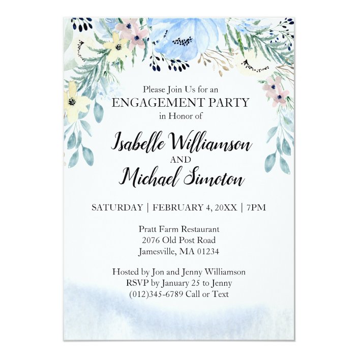 Beautiful Blue Floral Engagement Party Invitations | Zazzle.com