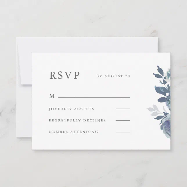 Beautiful Blue Floral Wedding Rsvp | Zazzle