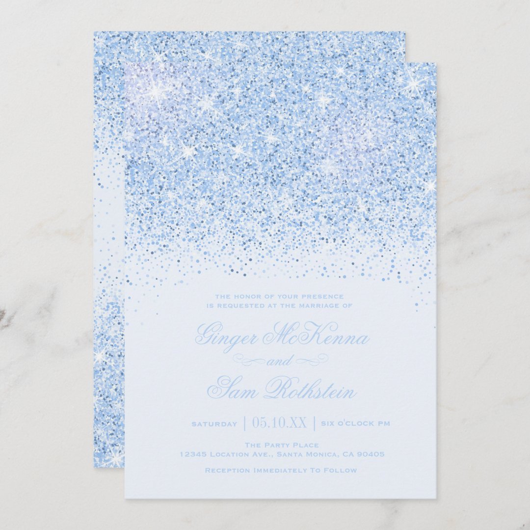 Beautiful Blue Glitter Wedding Invitations | Zazzle