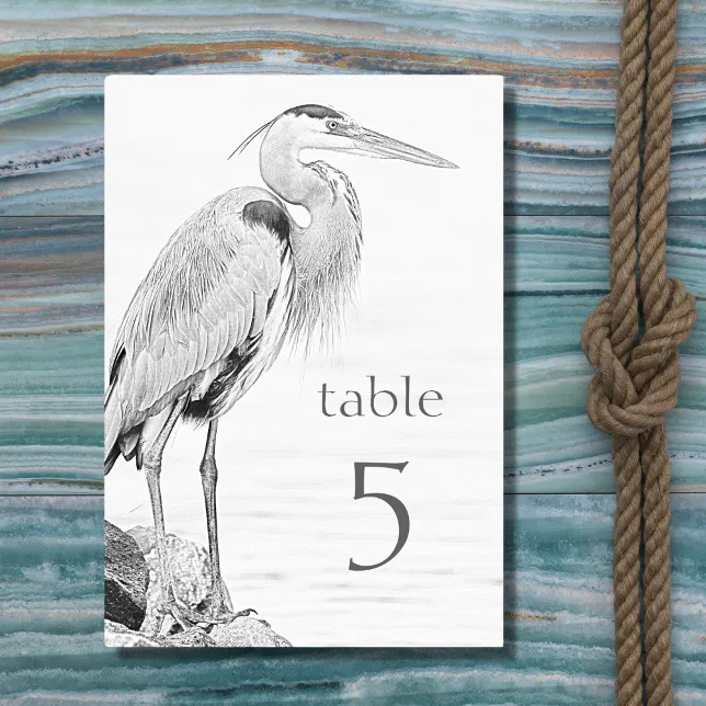 Beautiful Blue Heron Water Bird Sketch Wedding Table Number | Zazzle
