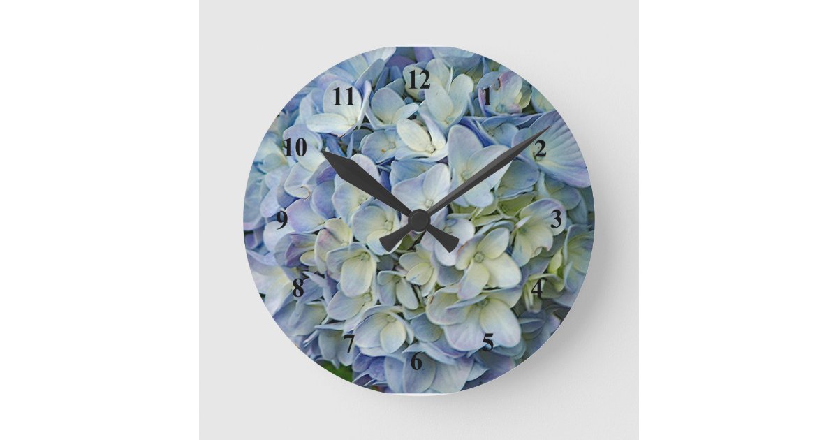 Beautiful Blue Hydrangea Flowers Photo Round Clock | Zazzle