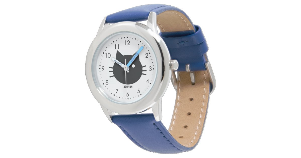 Beautiful Blue Kitty Cat Kid Watch | Zazzle