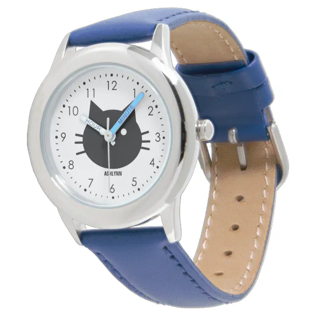 Beautiful Blue Kitty Cat Kid Watch | Zazzle