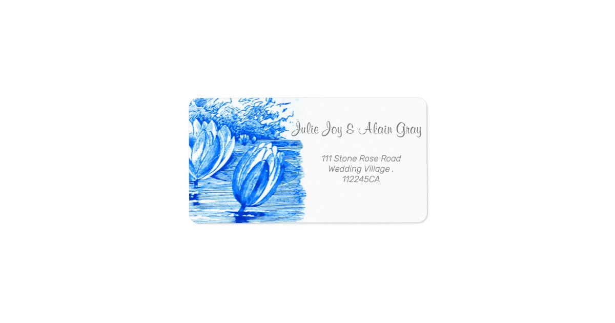 Beautiful blue lotus flowers label | Zazzle
