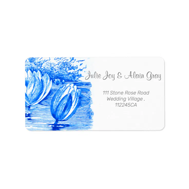 Beautiful blue lotus flowers label | Zazzle