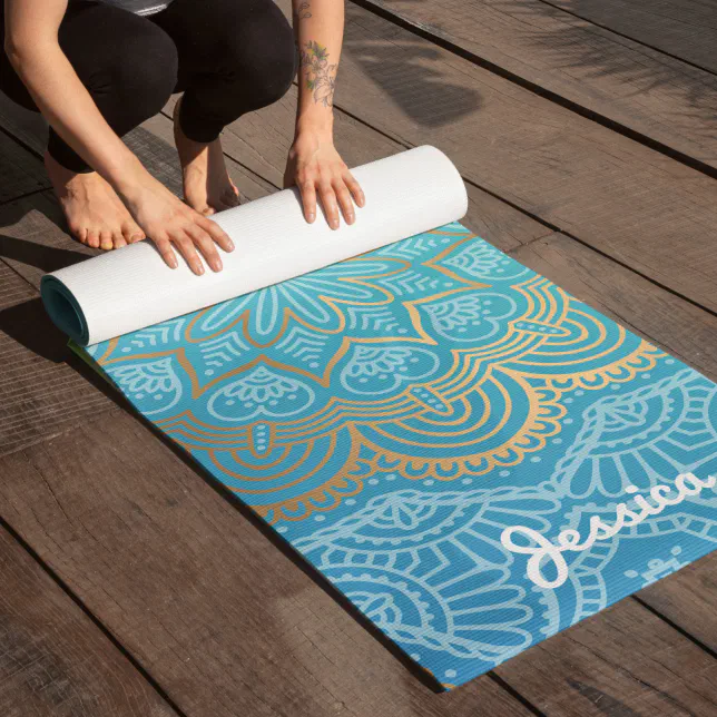 Beautiful Blue Mandala Pattern Yoga Mat | Zazzle