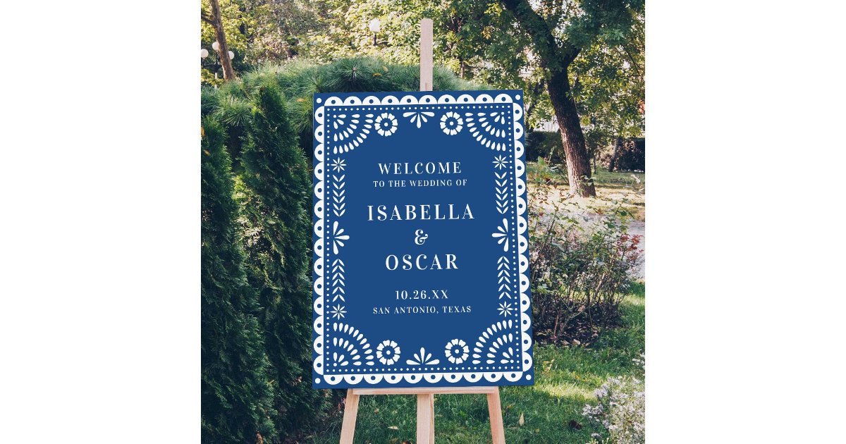 Beautiful Blue Papel Picado Wedding Welcome Sign | Zazzle