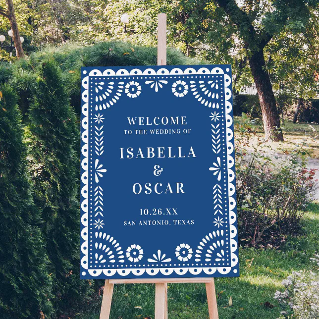 Beautiful Blue Papel Picado Wedding Welcome Sign | Zazzle