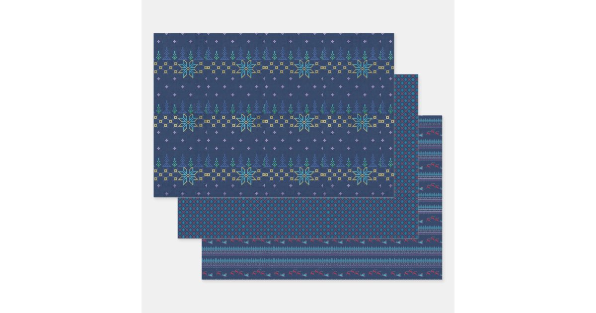 Beautiful Blue Sweater Knit Pattern Wrapping Paper Sheets | Zazzle