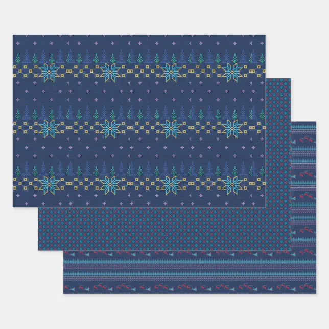Beautiful Blue Sweater Knit Pattern Wrapping Paper Sheets | Zazzle