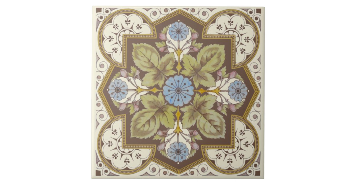 Beautiful Blue Victorian Floral Reproduction Tile | Zazzle