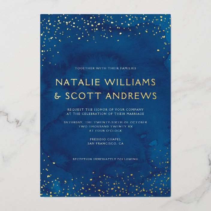 Beautiful Blue Watercolor Stary Sky Wedding REAL Foil Invitation ...