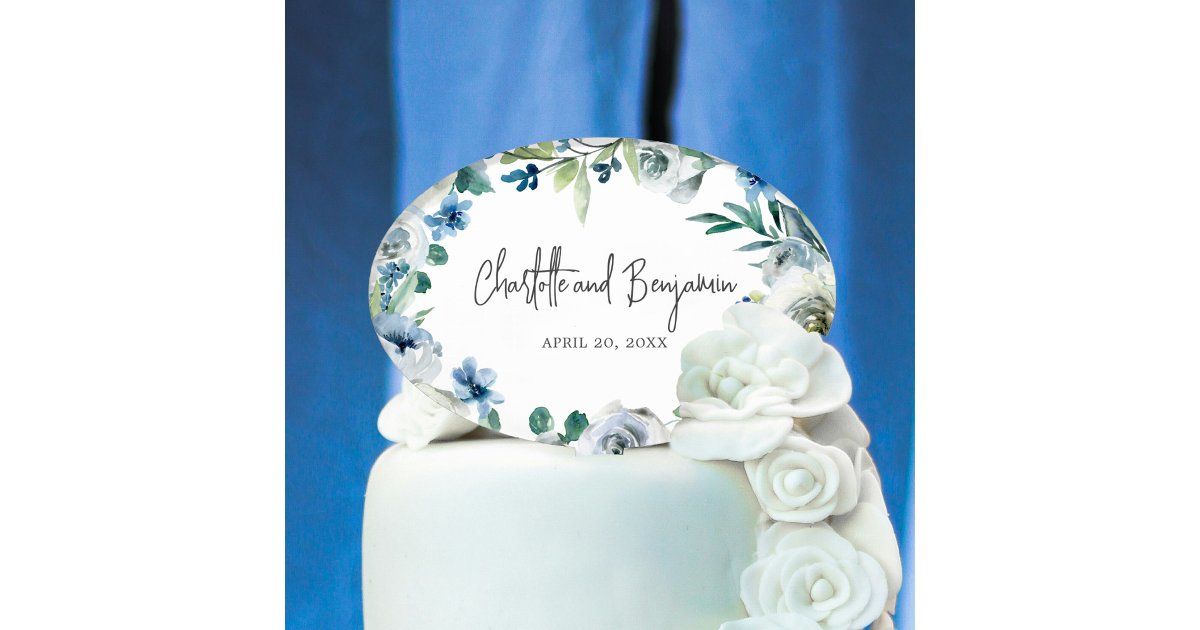 Beautiful Blue White Peony Floral Spring Wedding Cake Topper | Zazzle