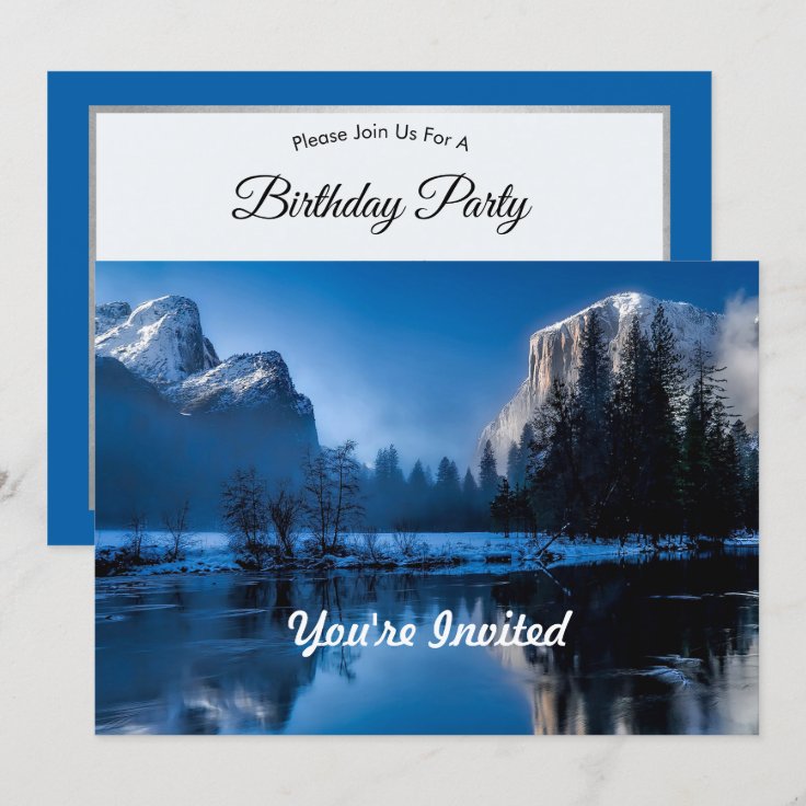 Beautiful Blue Yellowstone Photo Birthday Invitation | Zazzle