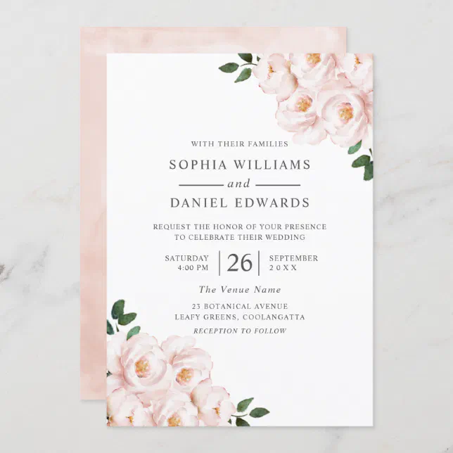Beautiful Blush Pink Elegant Winter Spring Wedding Invitation | Zazzle