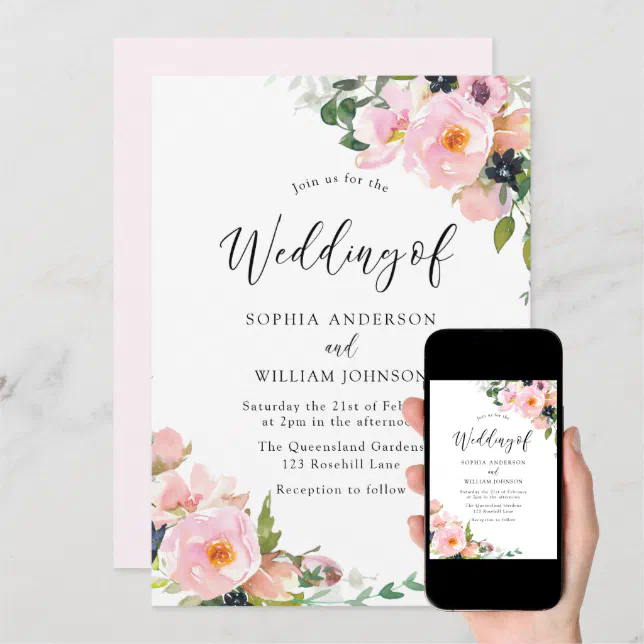 Beautiful Blush Pink Flowers Spring Wedding Invitation | Zazzle
