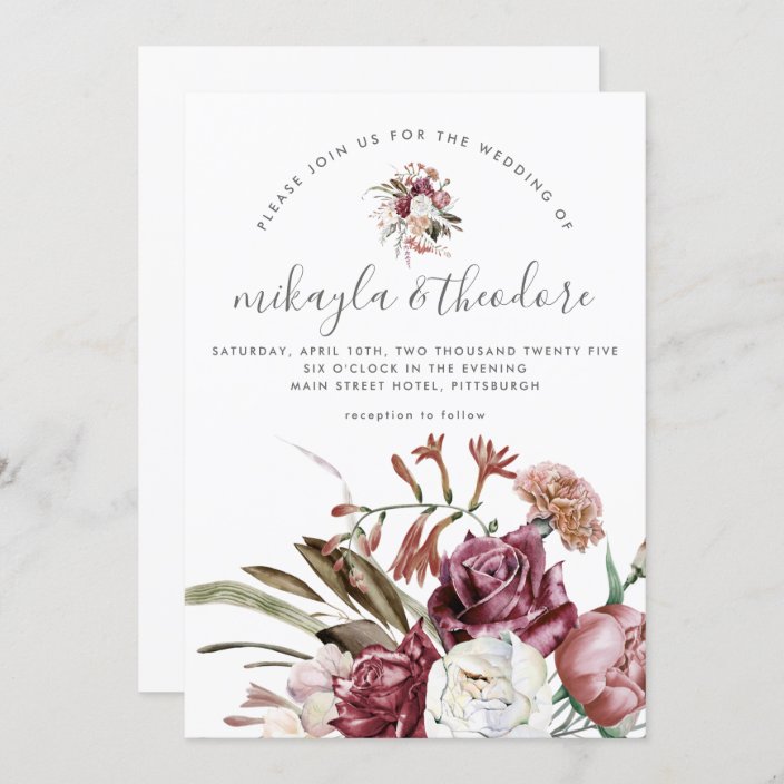 Beautiful Boho Floral Bouquet Wedding Invitation | Zazzle.com
