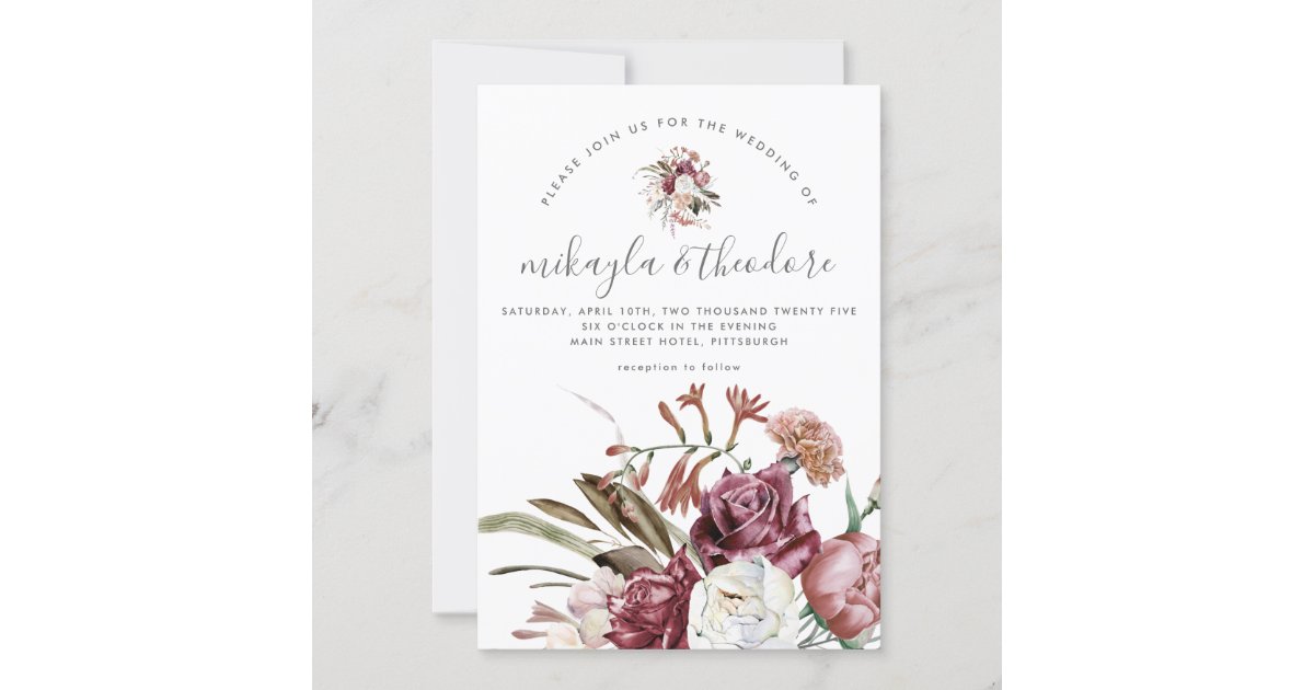Beautiful Boho Floral Bouquet Wedding Invitation | Zazzle