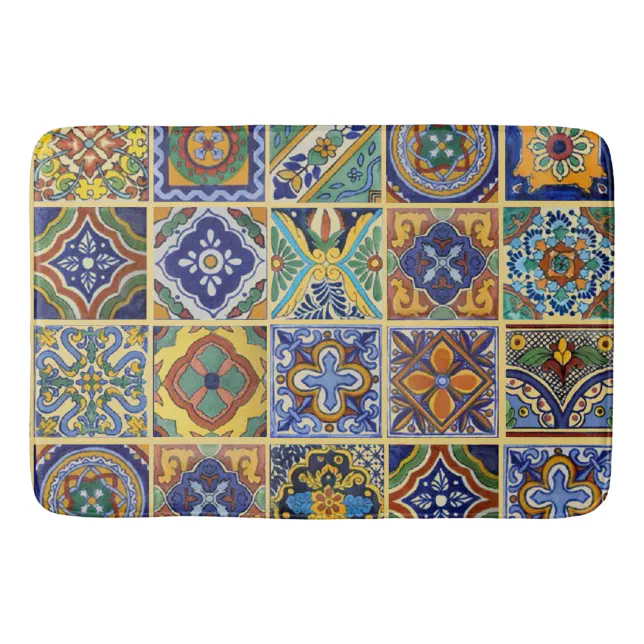 Beautiful Boho Talavera Tiles Bath Mat | Zazzle