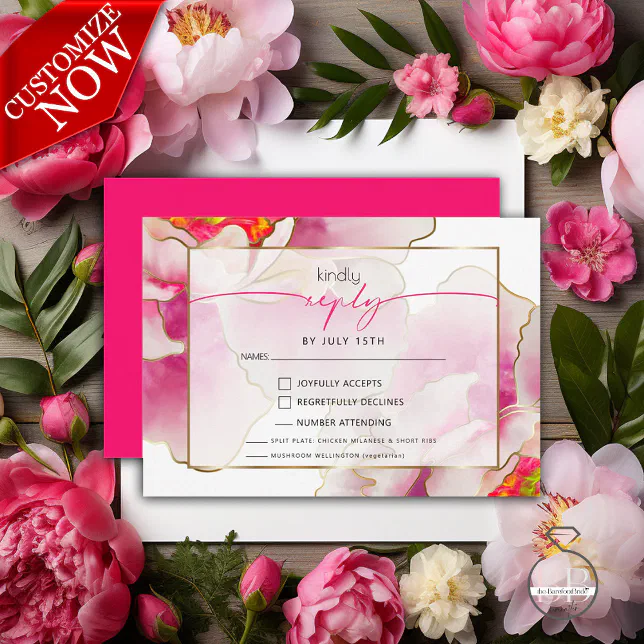 Beautiful Bold Scarlet Peony Meal Choice RSVP Card | Zazzle