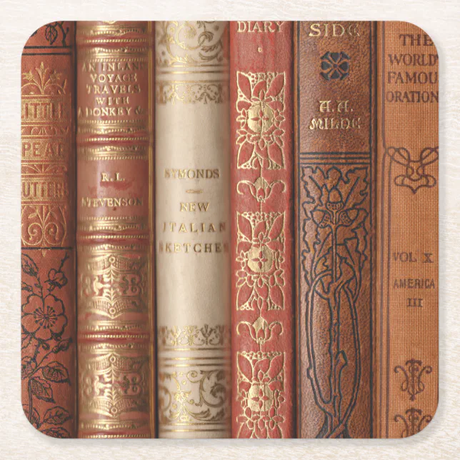 Beautiful Book Spines (beige) Square Paper Coaster | Zazzle