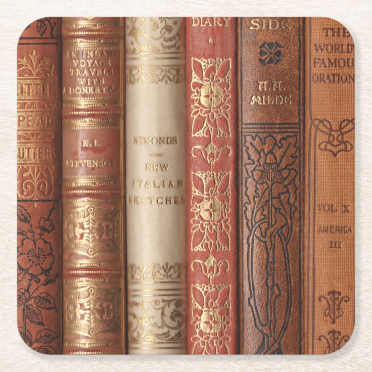 Beautiful Book Spines (beige) Square Paper Coaster | Zazzle