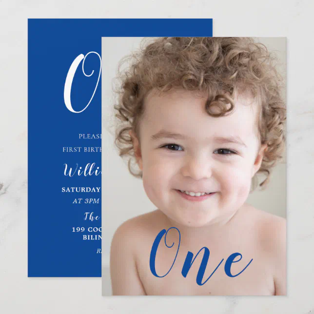 Beautiful Boys 1st Birthday Party Photo Blue Invitation | Zazzle