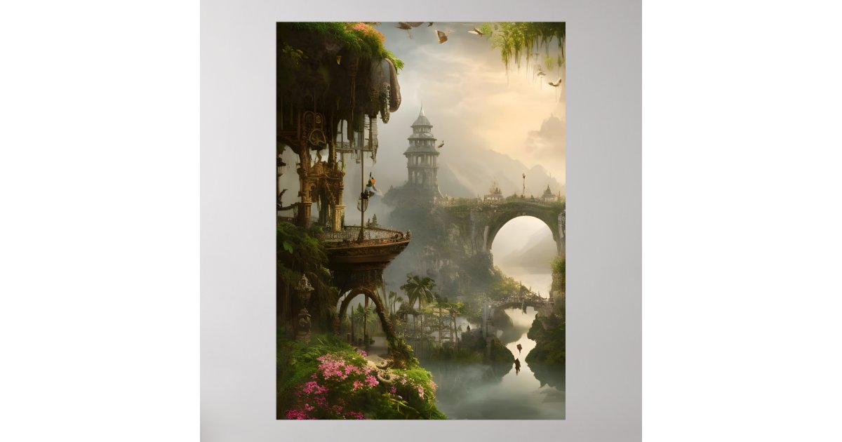 Beautiful Bridge river lookout Fantasy Poster | Zazzle
