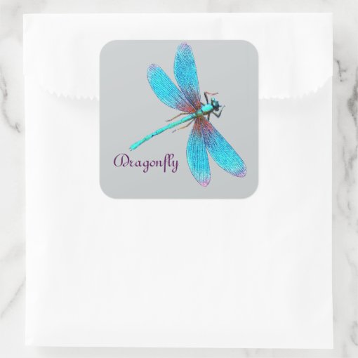 Beautiful Bright Blue Turquoise Dragonfly Square Sticker | Zazzle