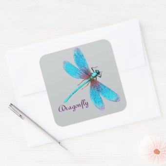 Beautiful Bright Blue Turquoise Dragonfly Square Sticker | Zazzle