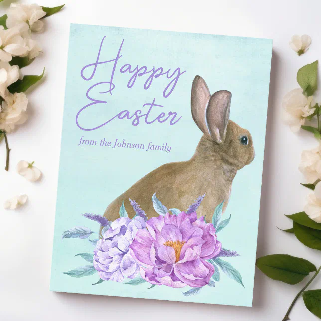 Beautiful Bunny Rabbit Pastel Floral Happy Easter Postcard | Zazzle