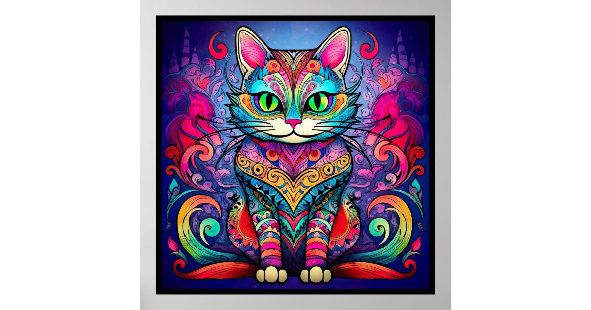 Beautiful Cat With Mandala design Poster | Zazzle