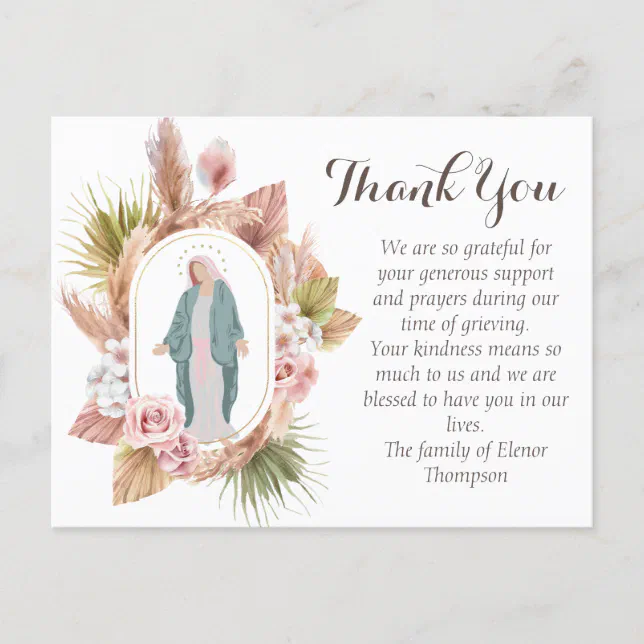 Beautiful Catholic Condolence Thank You Postcard | Zazzle