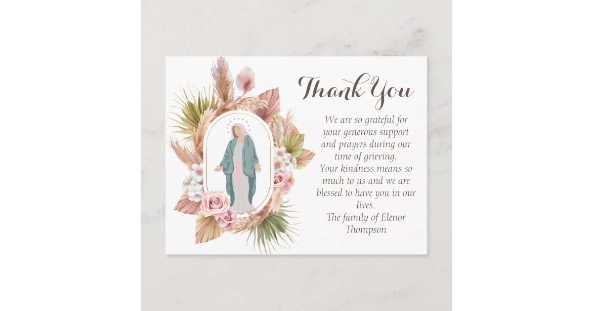 Beautiful Catholic Condolence Thank You Postcard | Zazzle