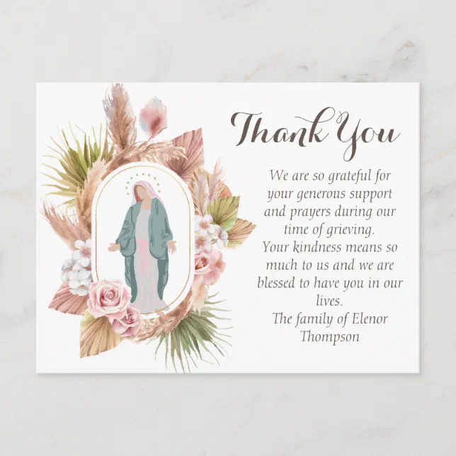Beautiful Catholic Condolence Thank You Postcard | Zazzle