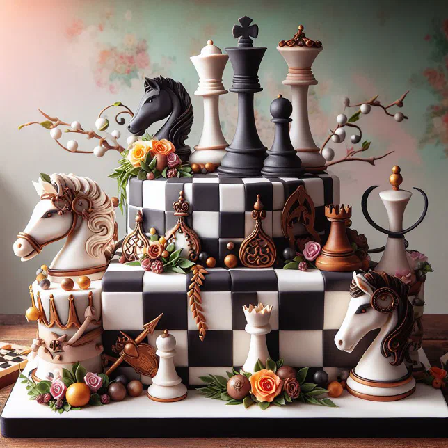 BEAUTIFUL CHESS THEMED BIRTHDAY CAKE CARD | Zazzle