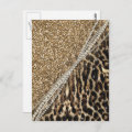 Beautiful Chic Girly Leopard Print Gold Glitter Postcard | Zazzle