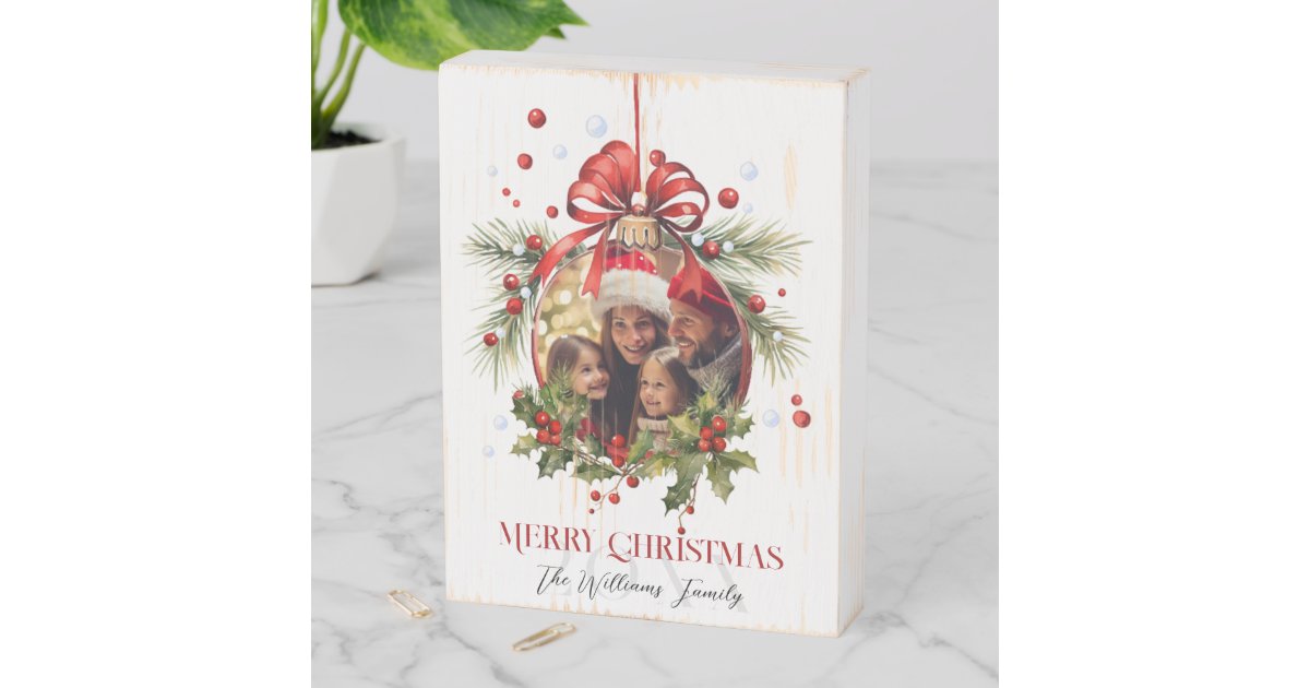 Beautiful Christmas Bauble Frame Family Holidays Wooden Box Sign | Zazzle