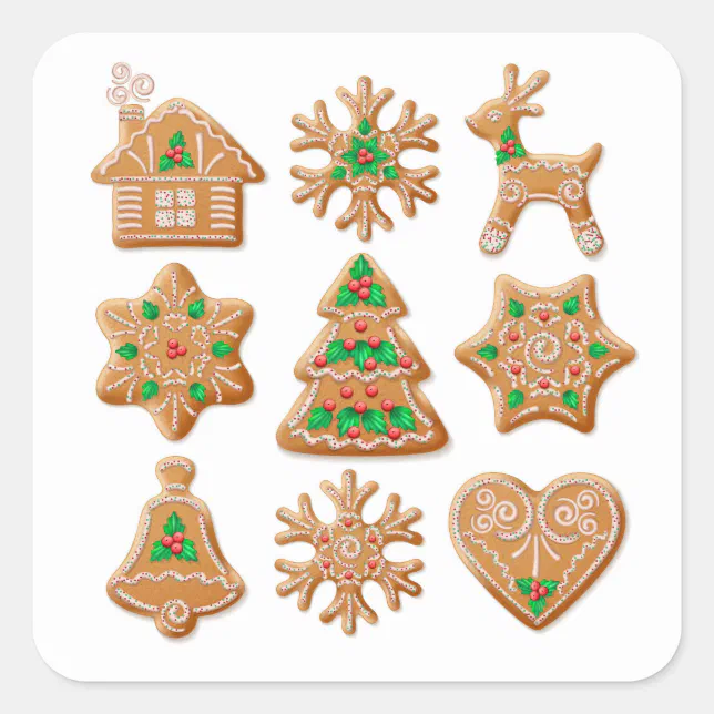 Beautiful Christmas gingerbread Collection Square Sticker | Zazzle