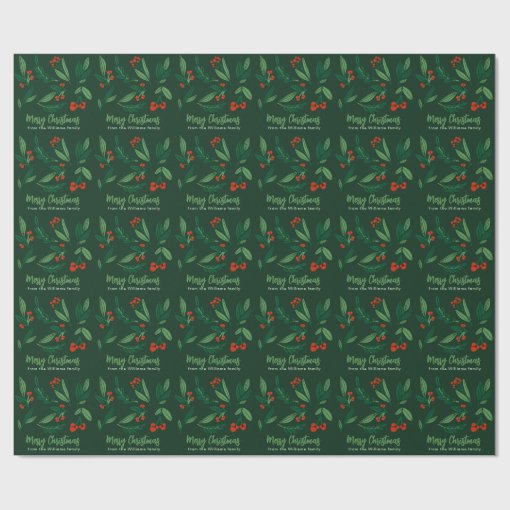 Beautiful Christmas Holly Berries Green Custom Wrapping Paper | Zazzle